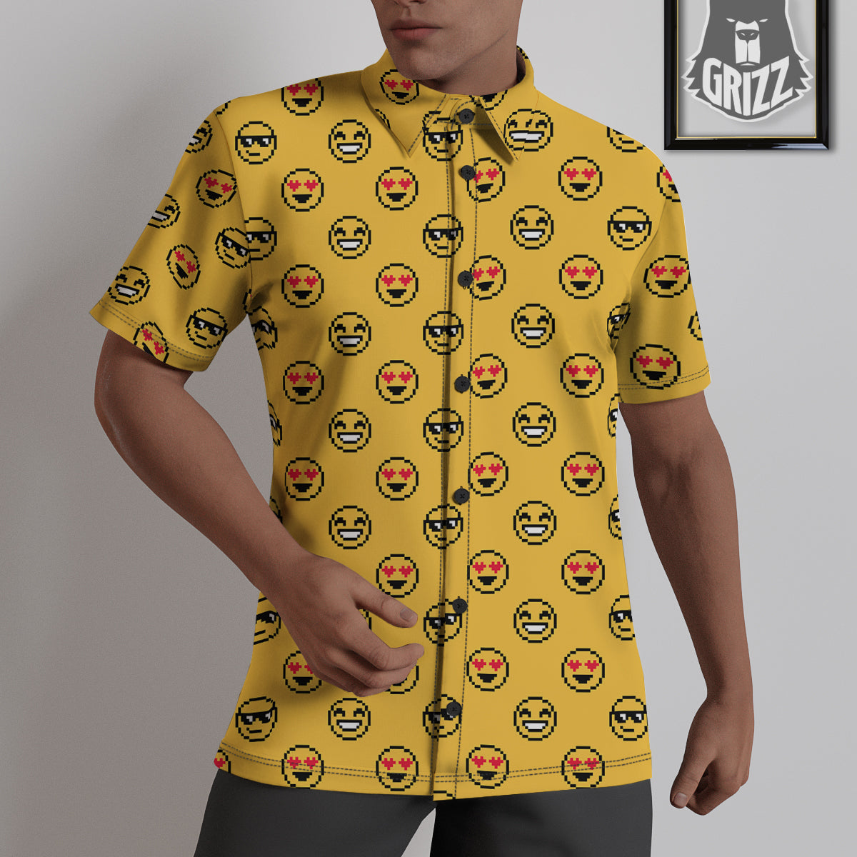 Emoji 8-Bit Print Pattern Untucked Shirts