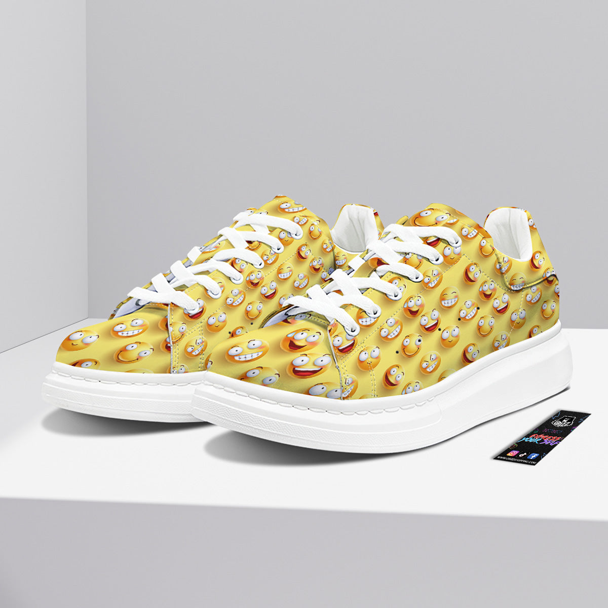 Emoji And Facial Expressions Print Pattern Platform Shoes