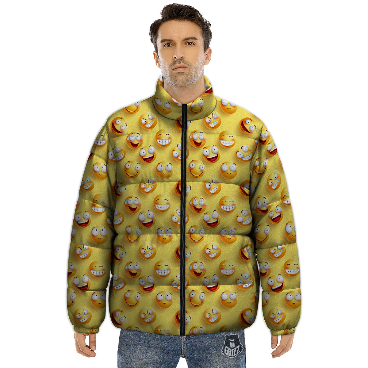 Emoji And Facial Expressions Print Pattern Puffer Jacket