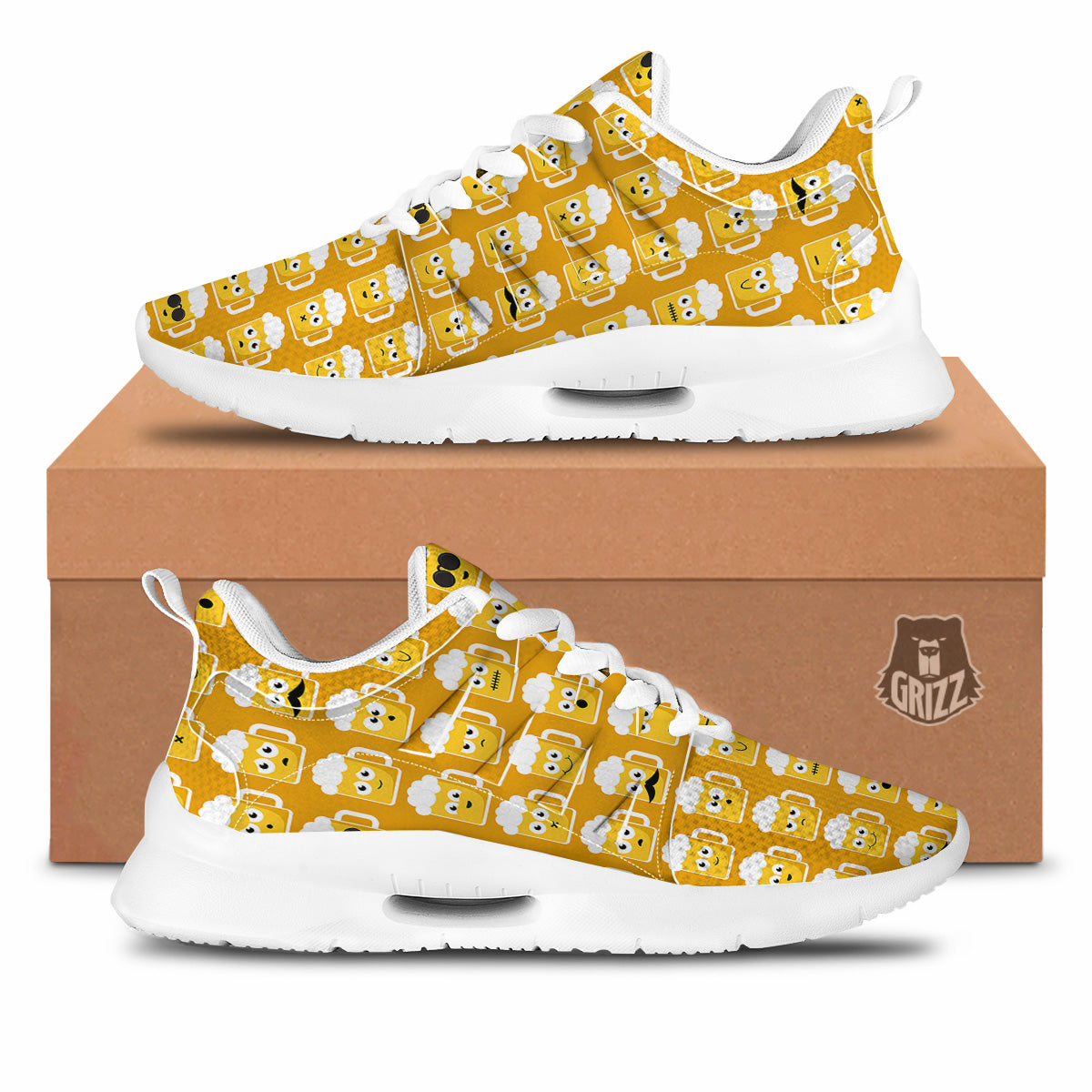 Emoji Beer Mugs Yellow Print Pattern Tennis Shoes