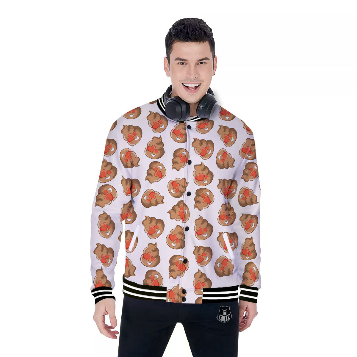 Emoji Poop Print Pattern Baseball Jacket