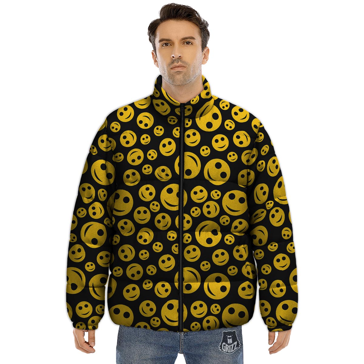 Emoji Smiley Faces Print Pattern Puffer Jacket