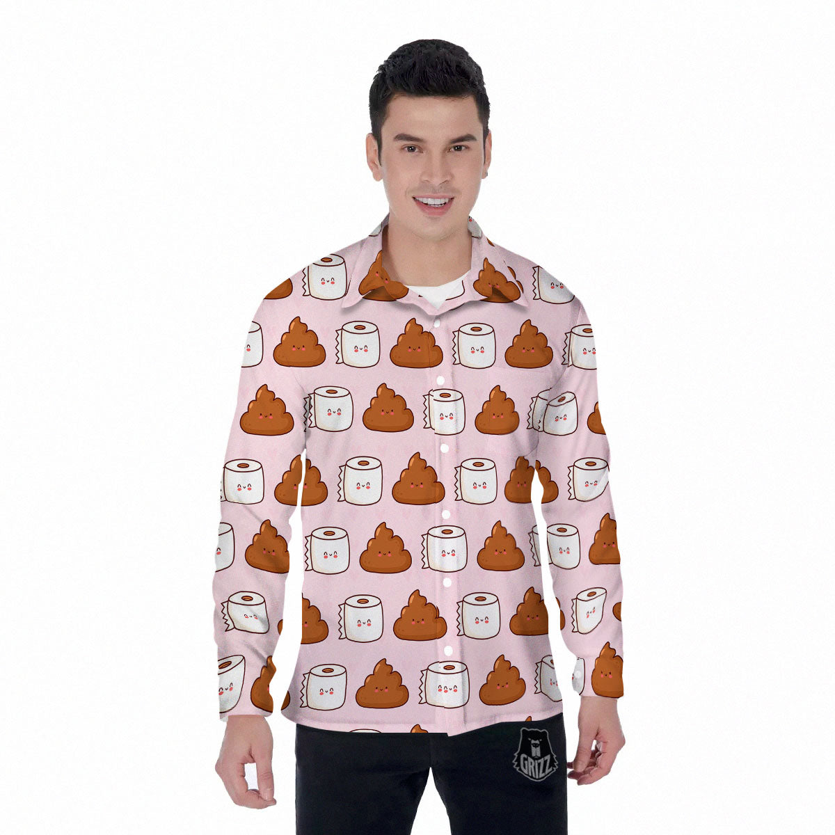 Emoticons Poop Print Pattern Men's Long Sleeve Shirts
