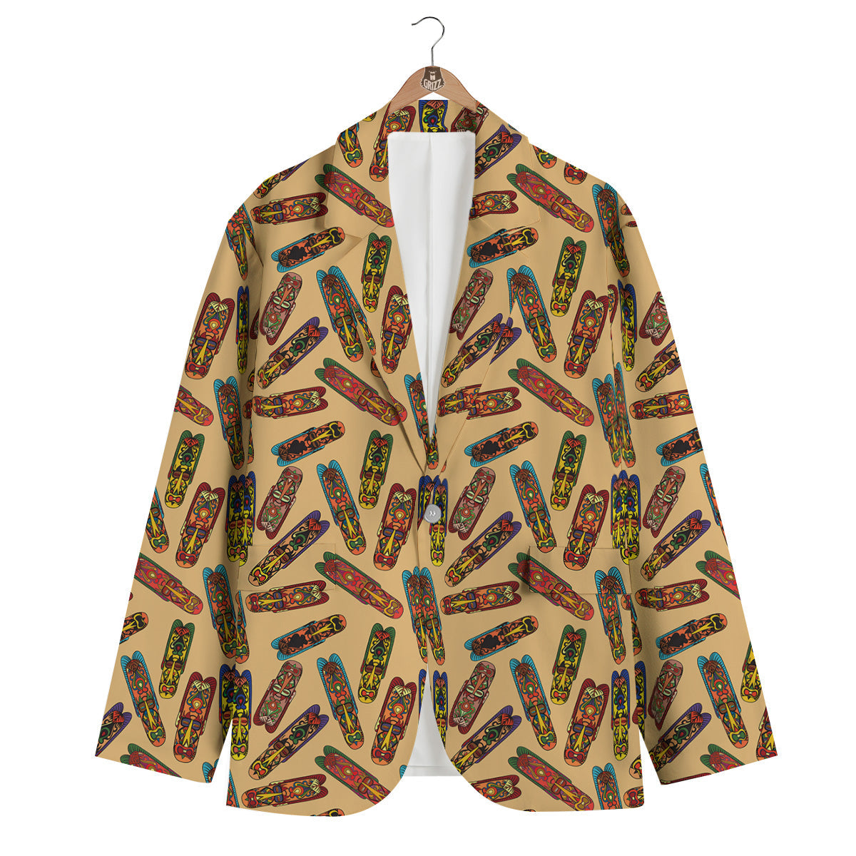 Ethnic Tribal Vintage Style African Mask Print Pattern Men's Blazer