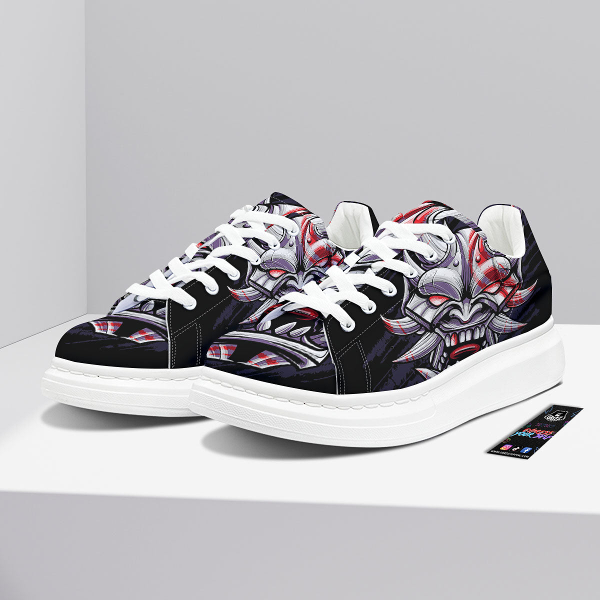 Evil Samurai Mask Print Platform Shoes
