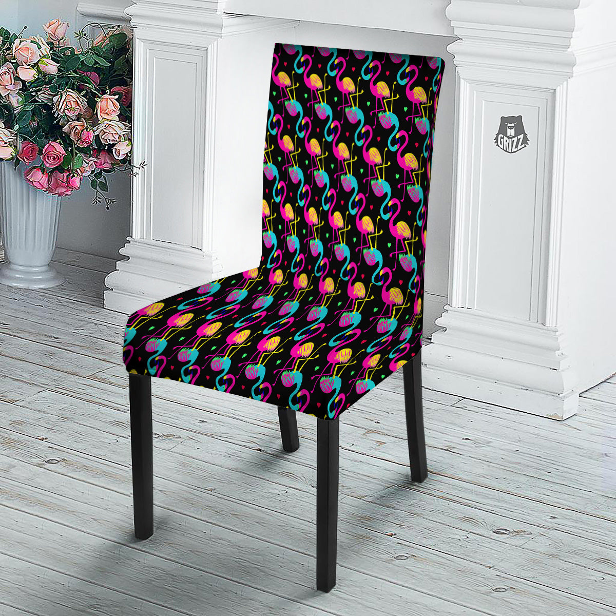 Exotic Hawaiian Flamingo Print Pattern Dining Chair Slipcover
