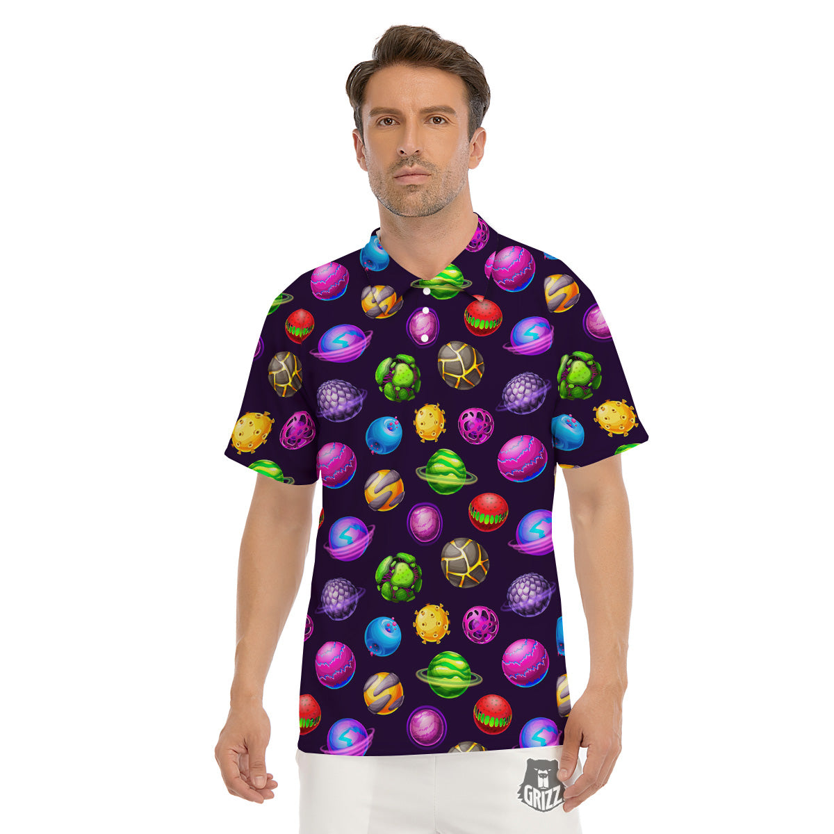 Fantasy Planets In Space Universe Print Pattern Men's Golf Shirts