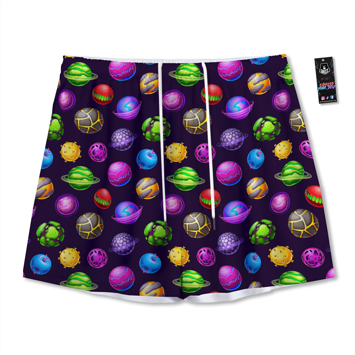 Fantasy Planets In Space Universe Print Pattern Mesh Shorts