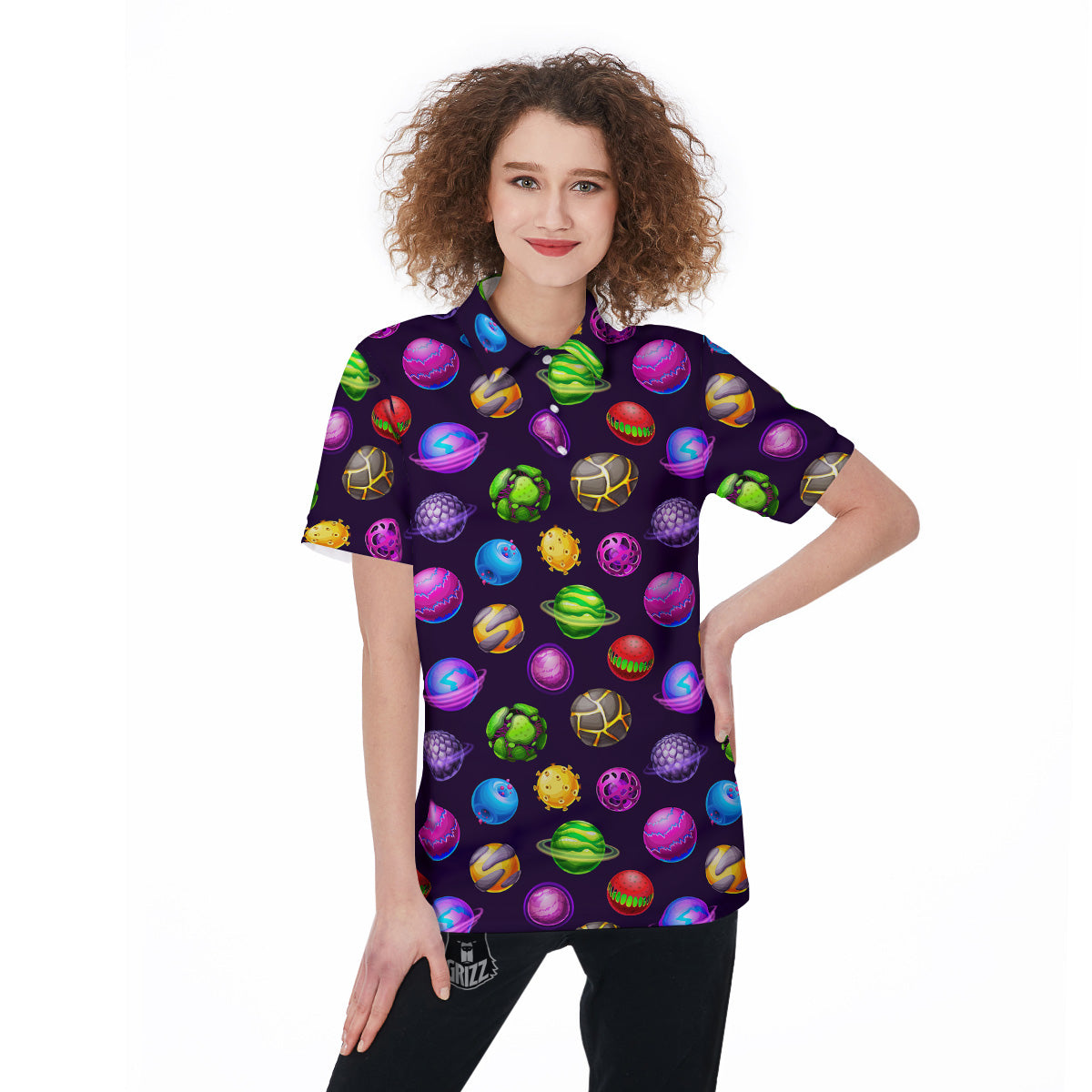 Fantasy Planets In Space Universe Print Pattern Women's Golf Shirts