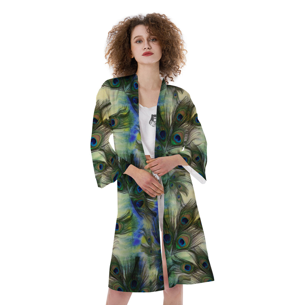 Feather Vintage Watercolor Print Pattern Kimono