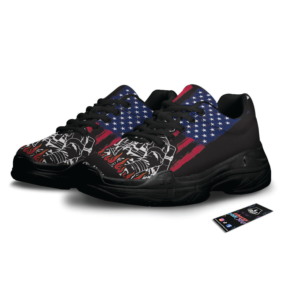Firefighter Emblem American Print Black Chunky Shoes