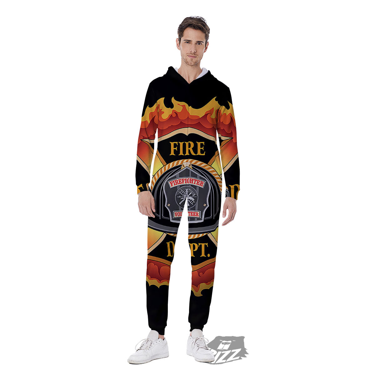 Firefighter Emblem Flaming Print Men's Jumpsuit