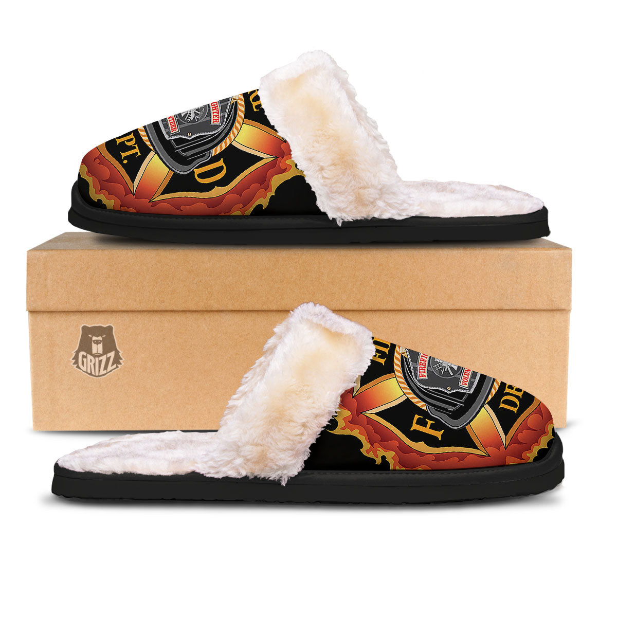Firefighter Emblem Flaming Print Slippers