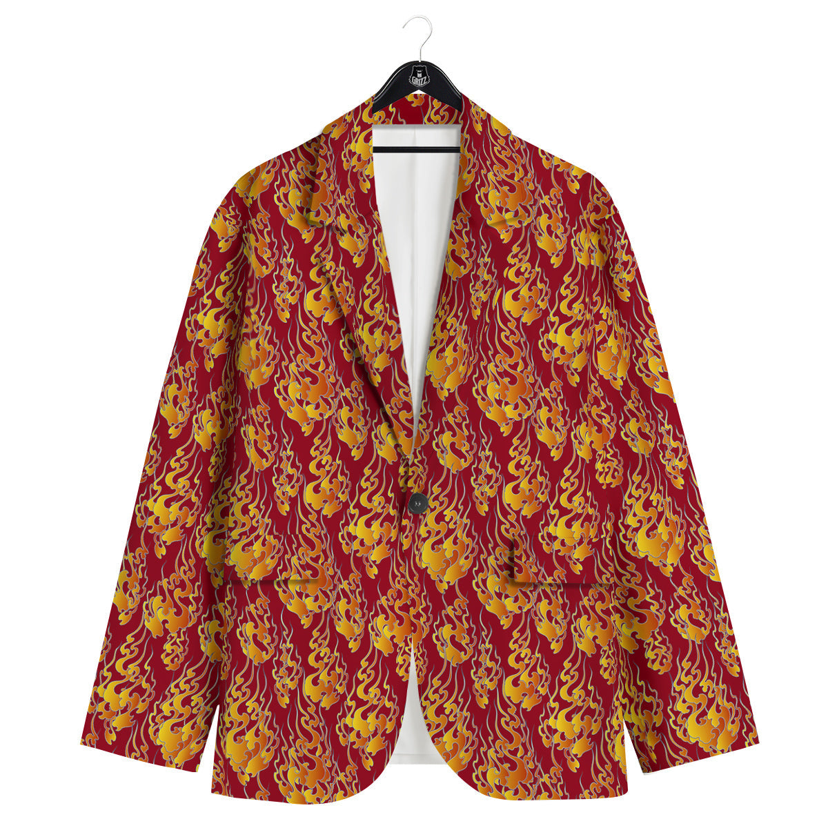 Flame Burning Japanese Art Print Pattern Men's Sport Coat
