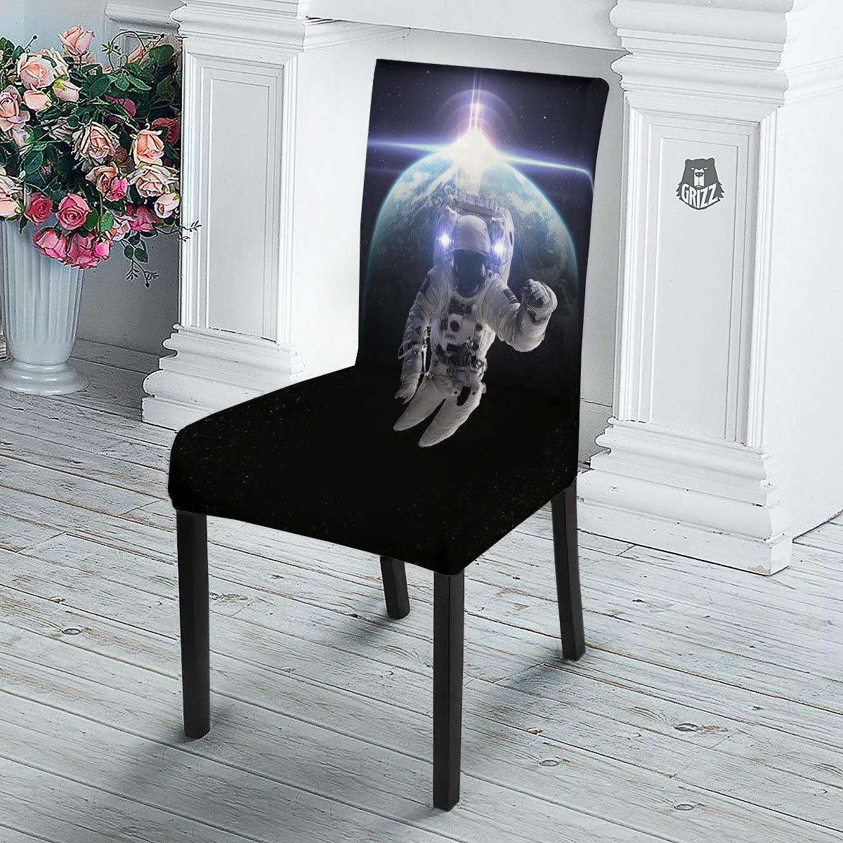 Floating Astronaut In Outer Space Print Dining Chair Slipcover