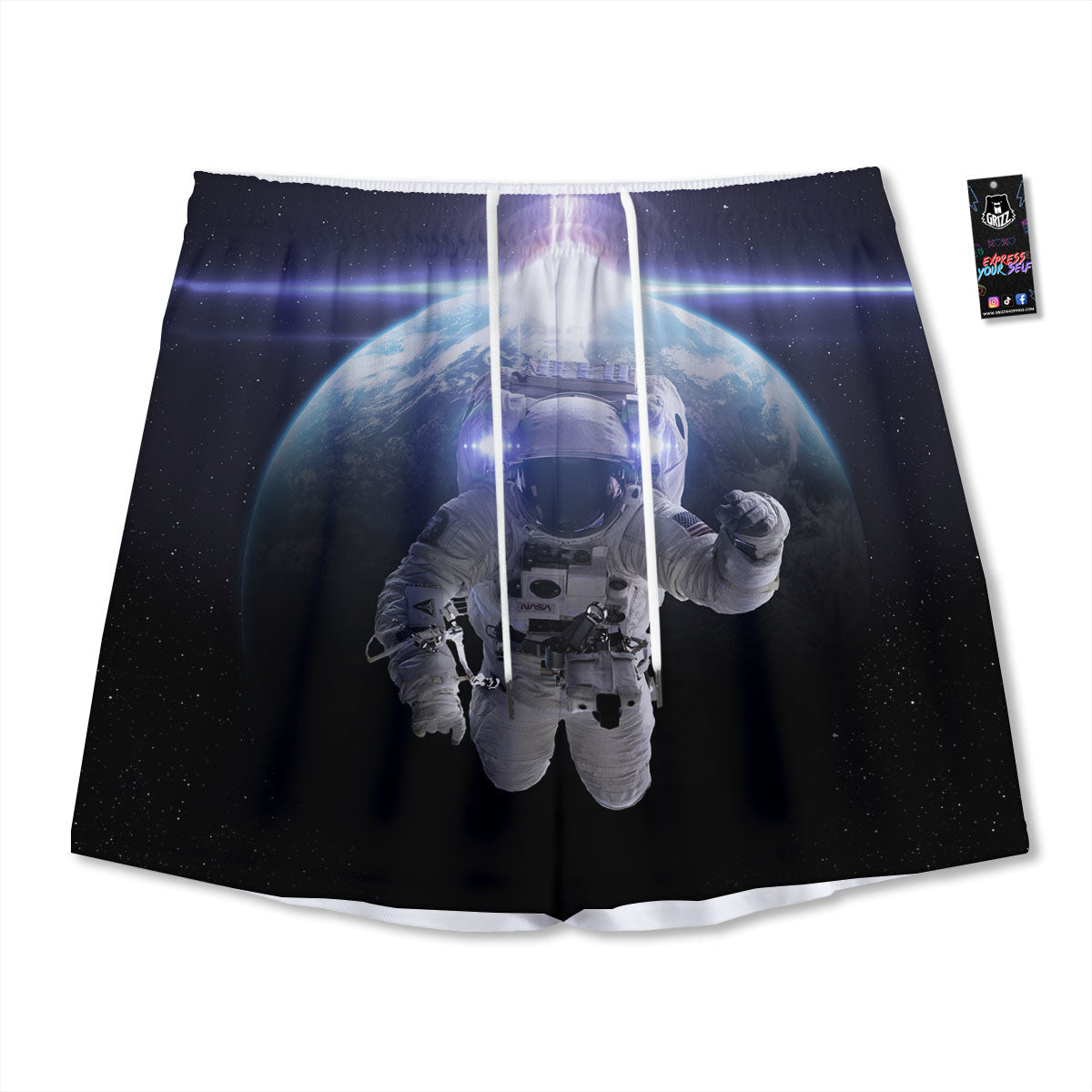 Floating Astronaut In Outer Space Print Mesh Shorts