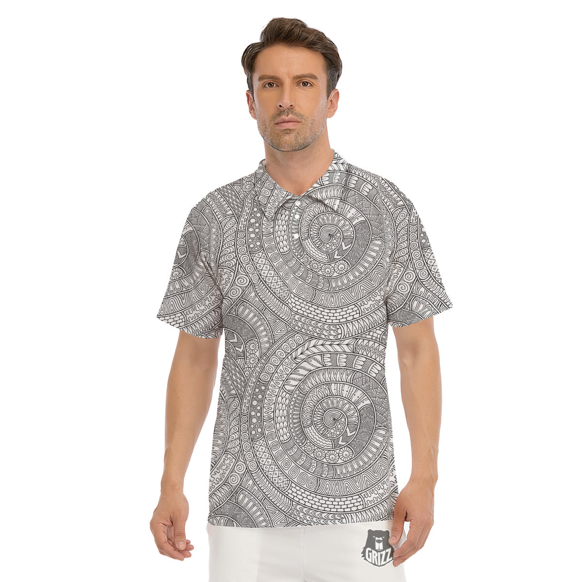 Floral Zentangle Print Pattern Men's Golf Shirts
