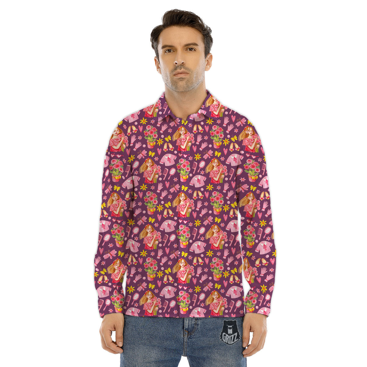 Flower And Girly Print Pattern Men's Dress Shirts