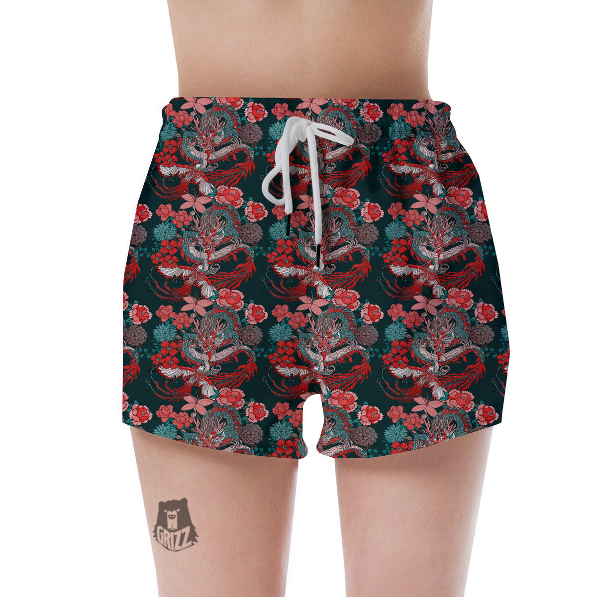 Flower Chinese Dragon Print Pattern Women's Shorts