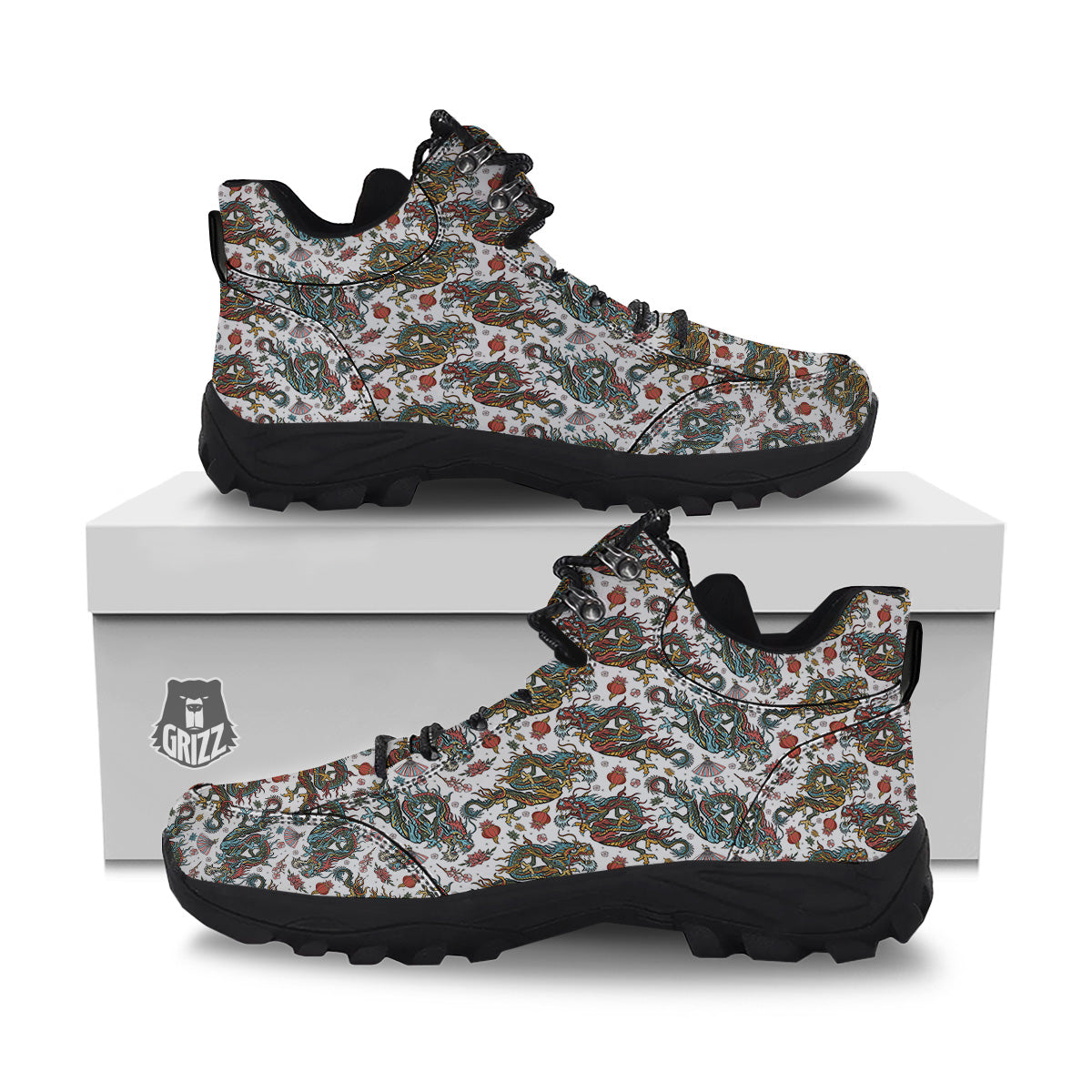 Flying Chinese Dragons Tattoo Print Pattern Hiking Shoes