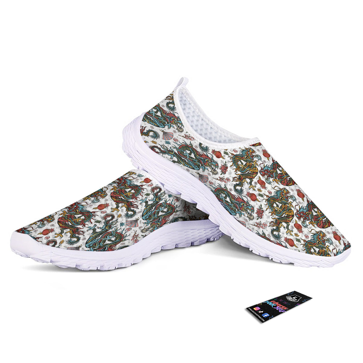 Flying Chinese Dragons Tattoo Print Pattern Nurse Shoes