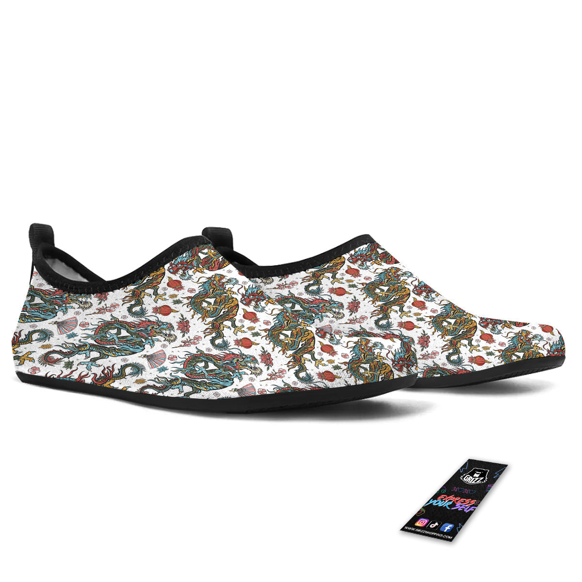 Flying Chinese Dragons Tattoo Print Pattern Water Shoes