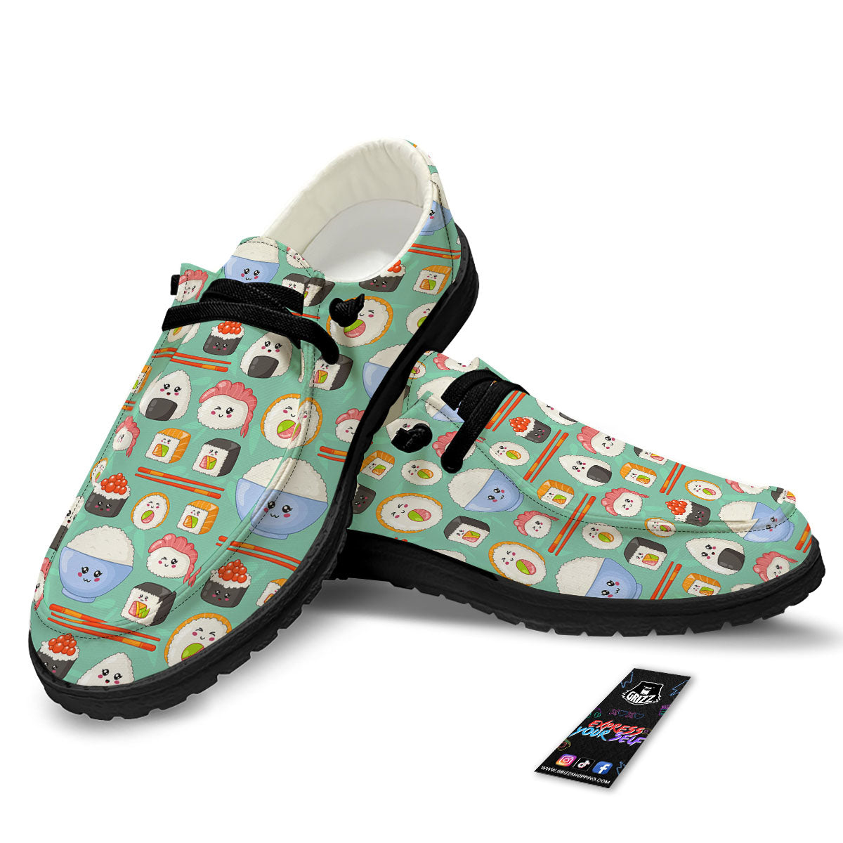 Food Japanese Print Pattern Black Loafers