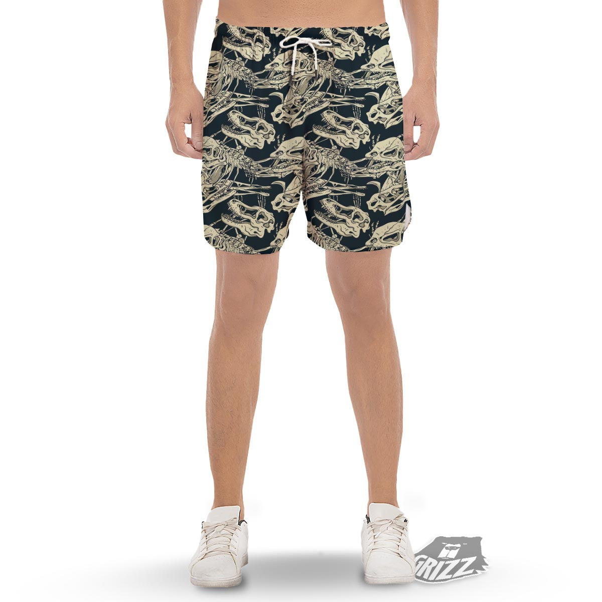 Fossil Dino And T Rex Print Pattern Men's Gym Shorts – Grizzshopping