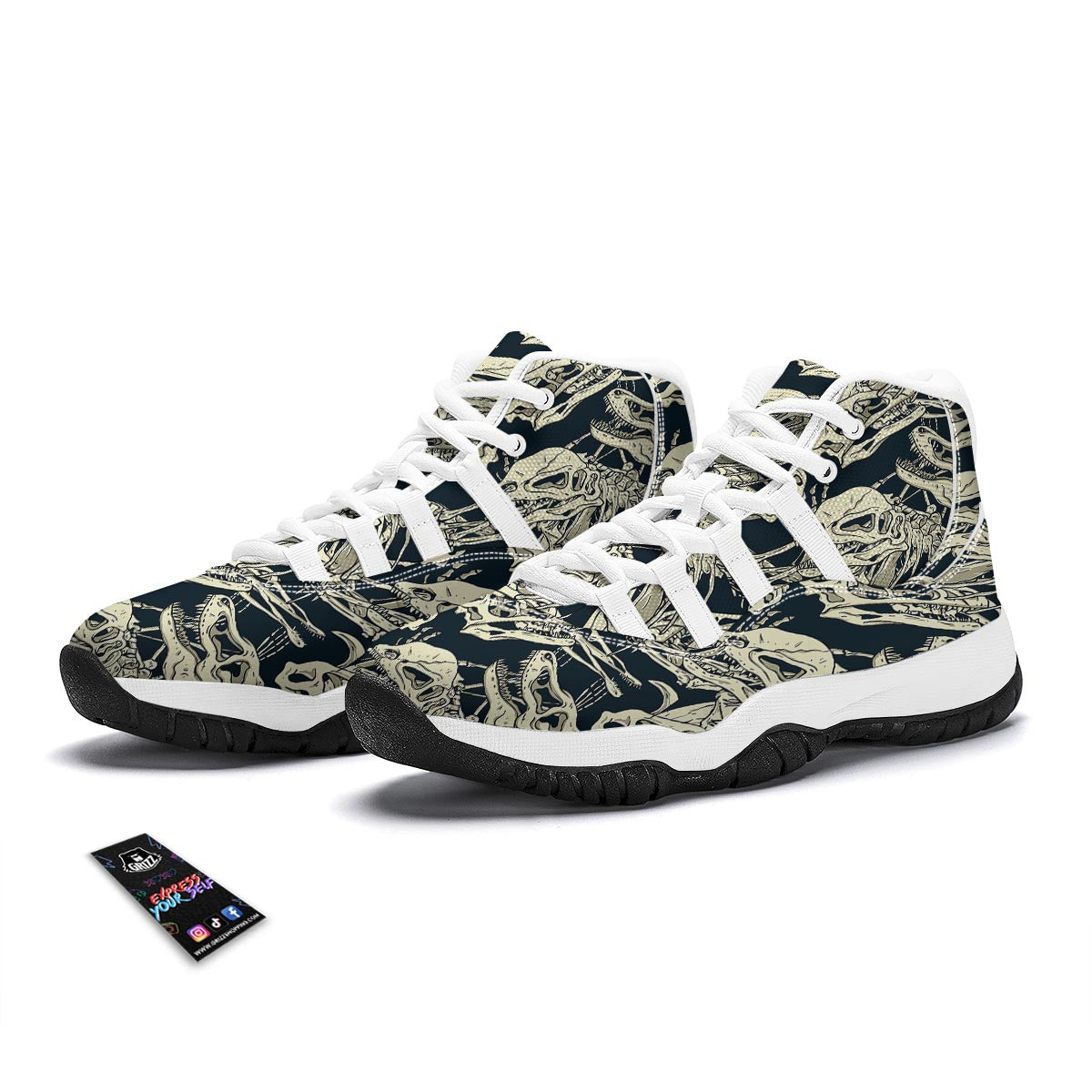 Fossil Dino And T Rex Print Pattern White Bball Shoes