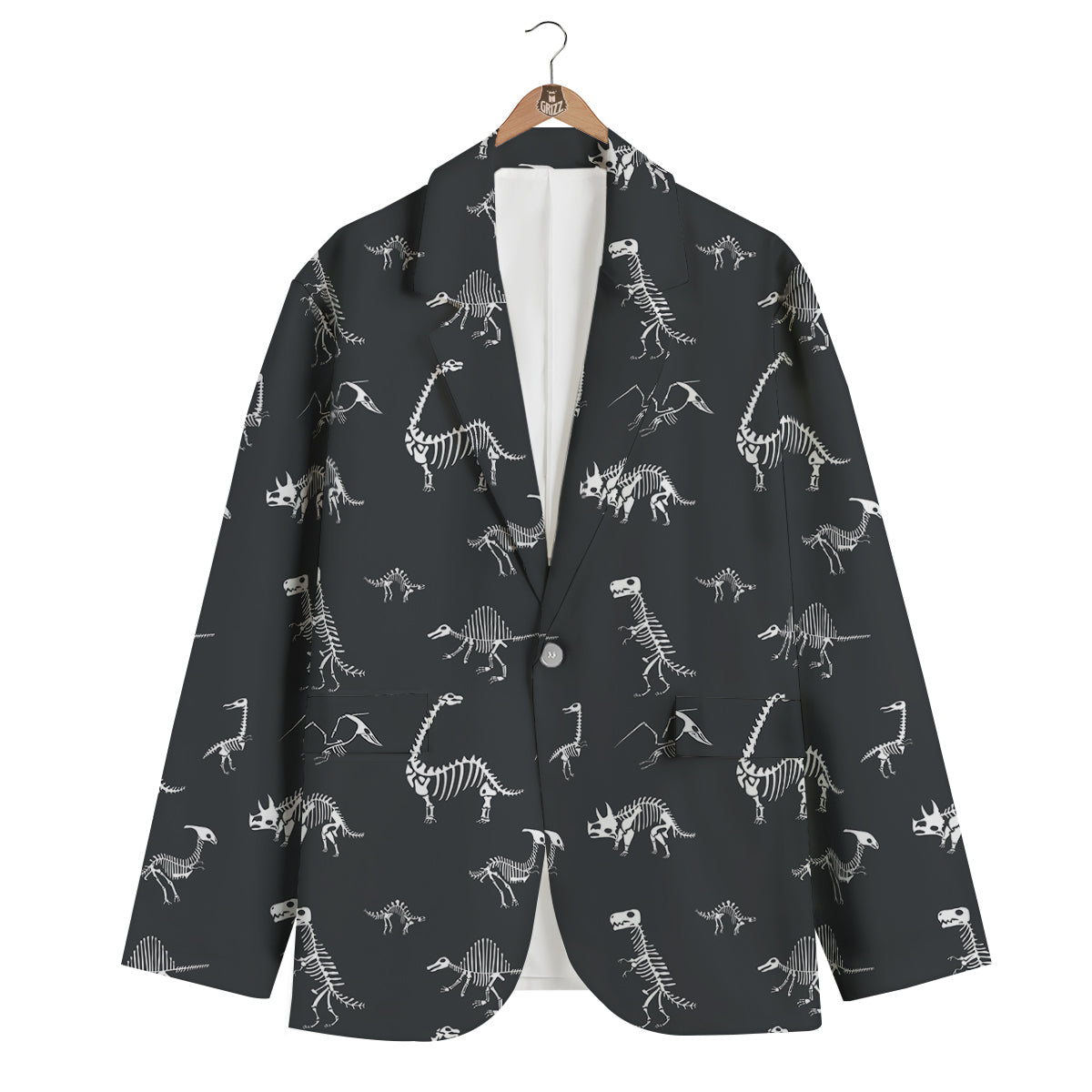 Fossil Skeleton Gray Print Pattern Men's Blazer