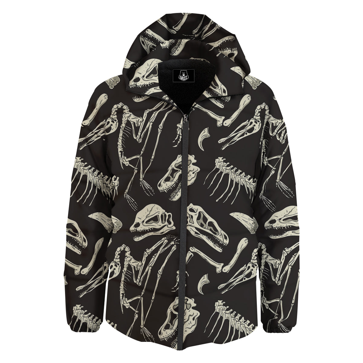 Fossil Tyrannosaurus Dino Print Pattern Down Jacket