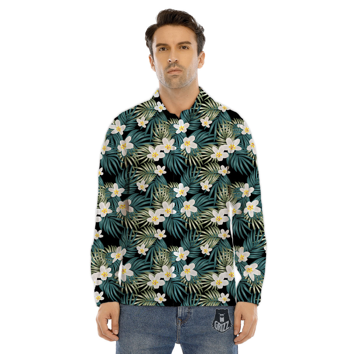 Frangipani Flower Print Pattern Men's Dress Shirts