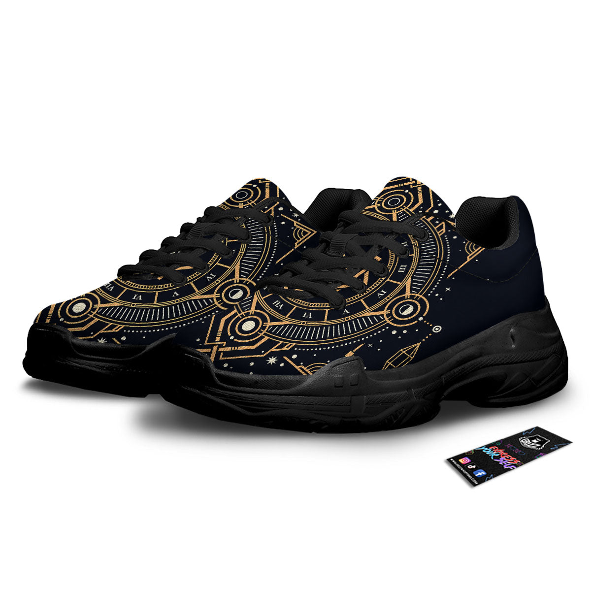 Freemasonry Masonic Eye Print Black Chunky Shoes