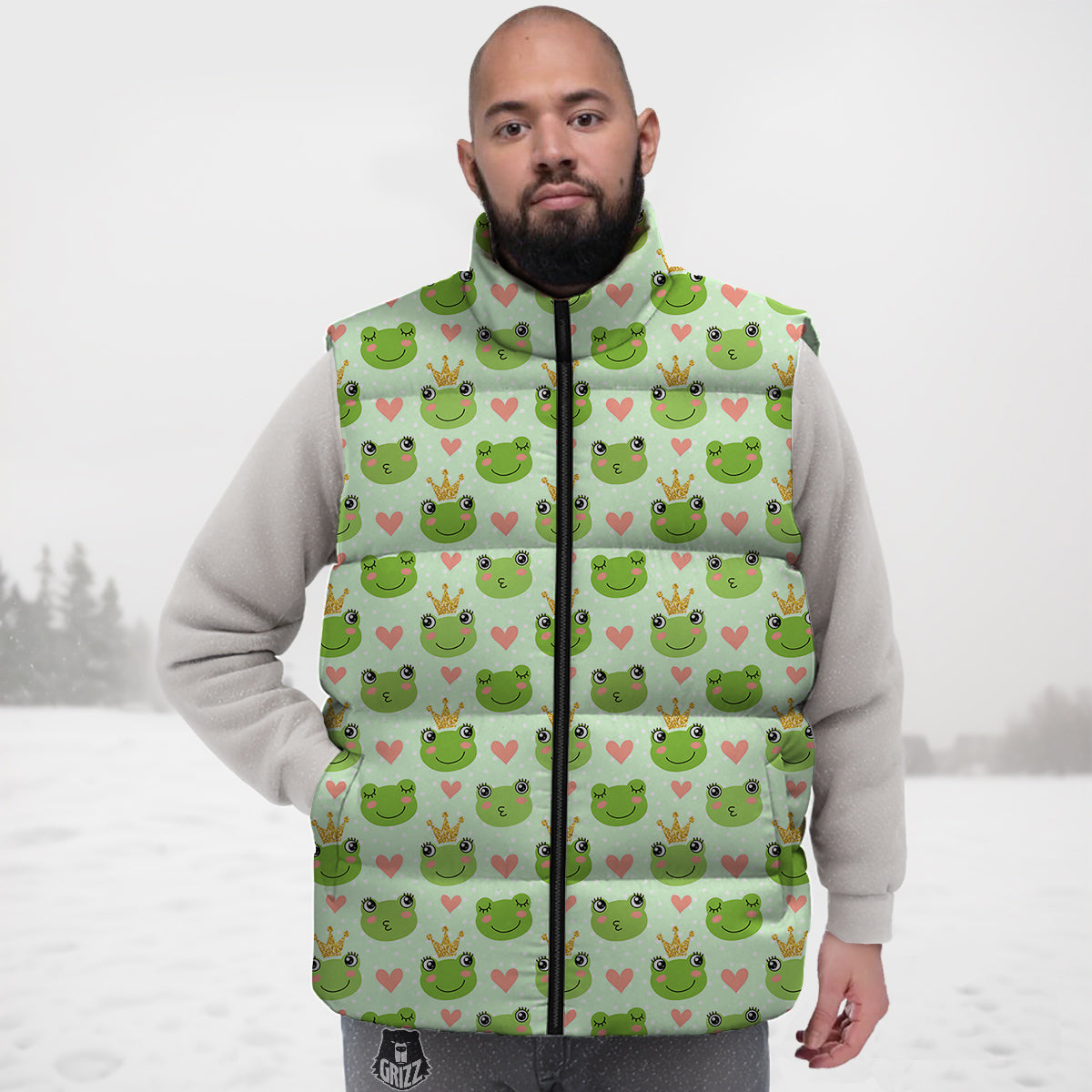 Frog Cute Print Pattern Down Vest