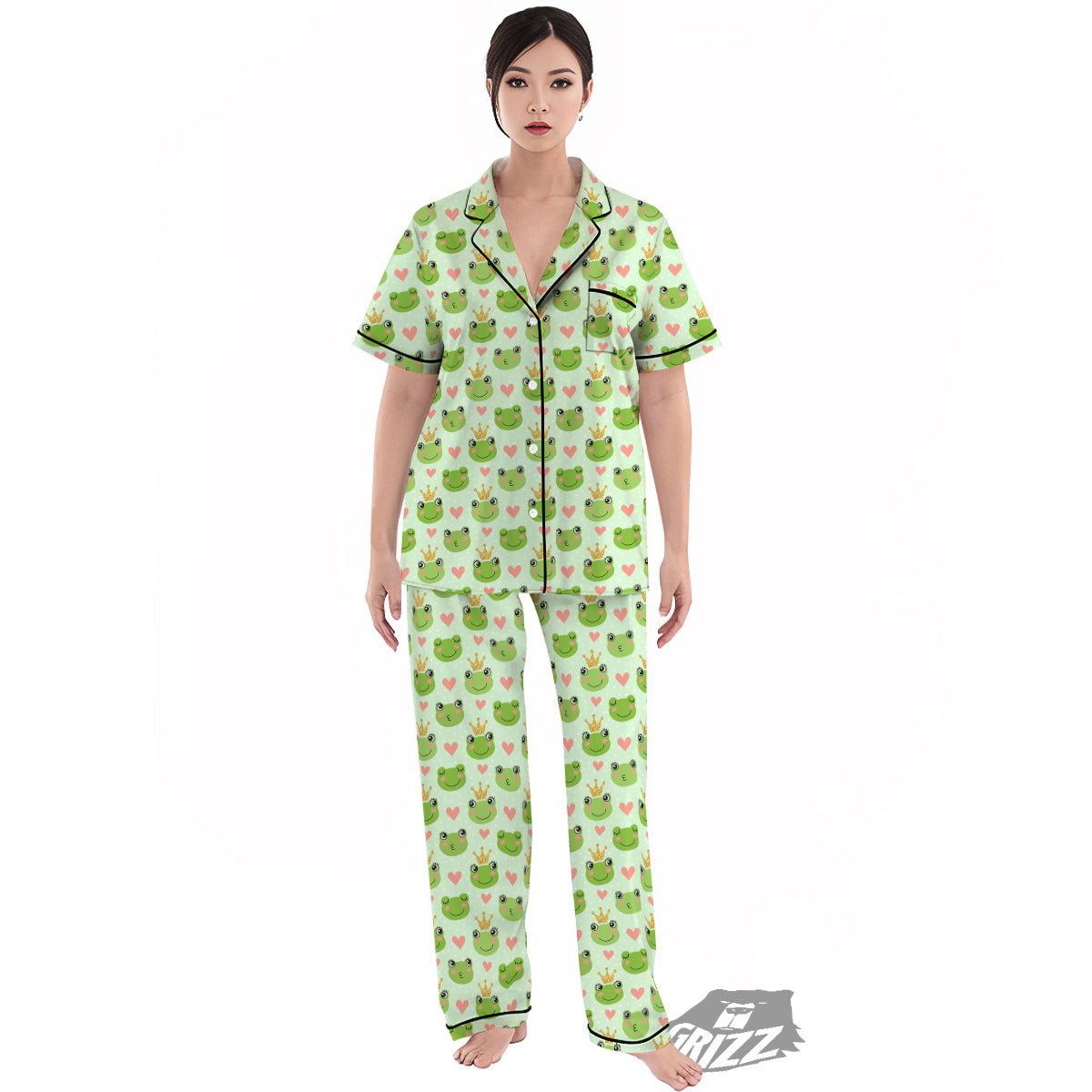 Frog Cute Print Pattern Women's Pajamas Set