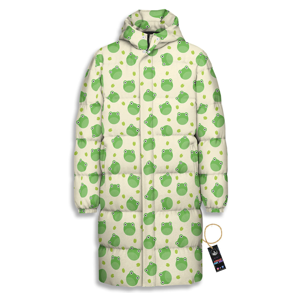 Frog Faces Print Pattern Long Down Jacket