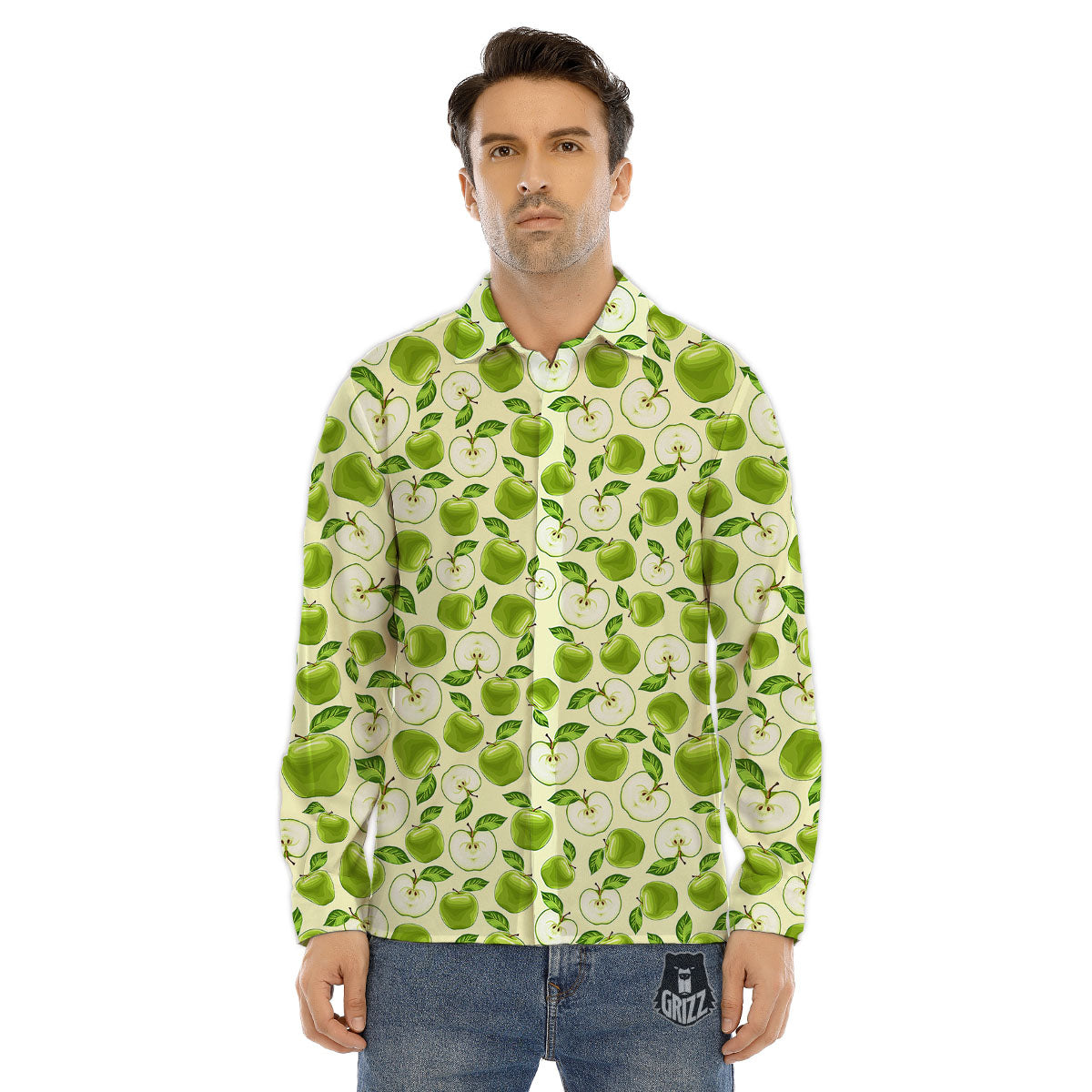 Fruit Green Apple Print Pattern Men's Dress Shirts