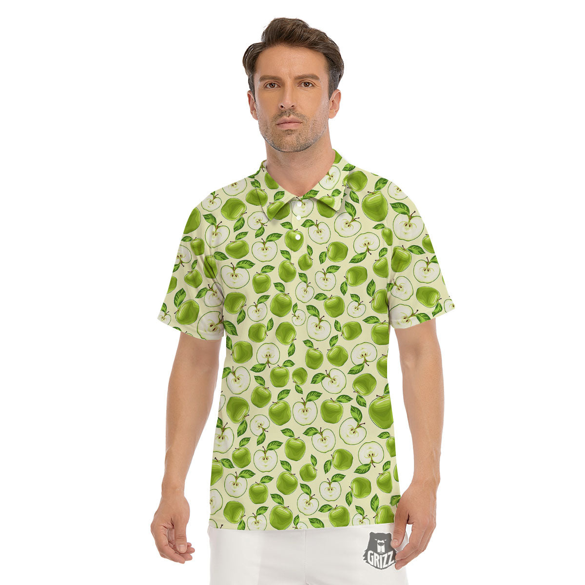 Fruit Green Apple Print Pattern Men's Golf Shirts