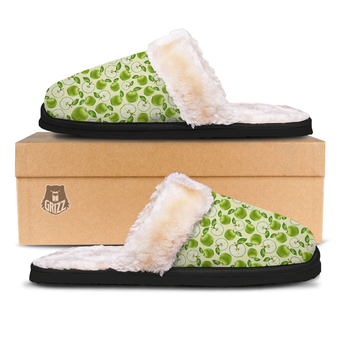 Fruit Green Apple Print Pattern Slippers