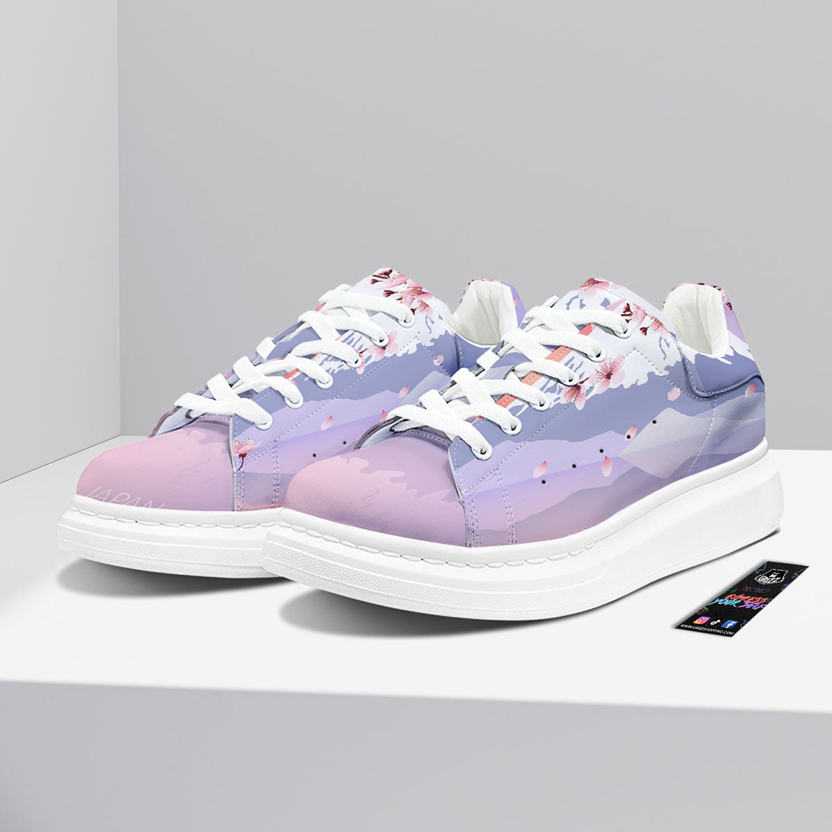 Fuji Mount And Cherry Blossom Print Platform Shoes
