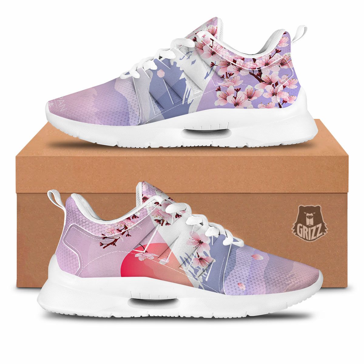 Fuji Mount And Cherry Blossom Print Tennis Shoes