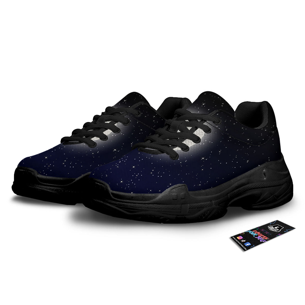 Full Moon And Night Stars Print Black Chunky Shoes