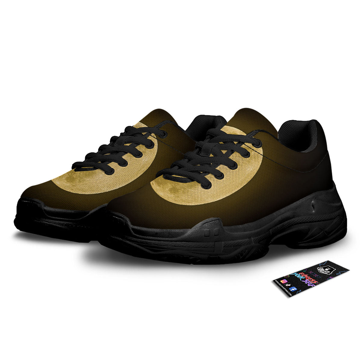 Full Moon Night Sky Print Black Chunky Shoes