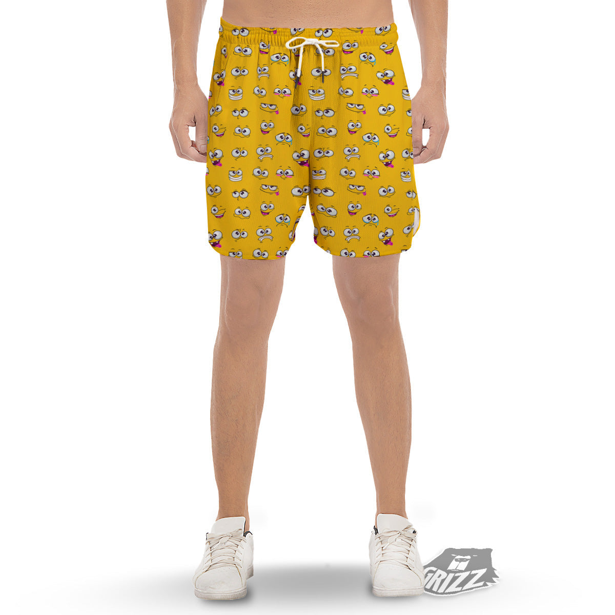 Funny Face Emoji Cartoon Print Pattern Men's Gym Shorts