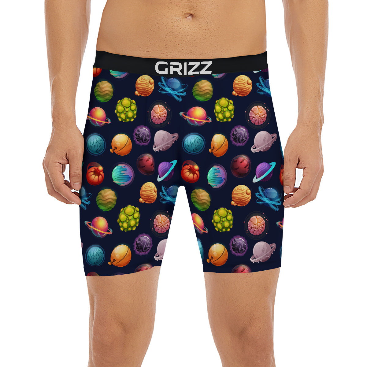 Futuristic Planets And Stars Colorful Print Pattern Boxer Briefs