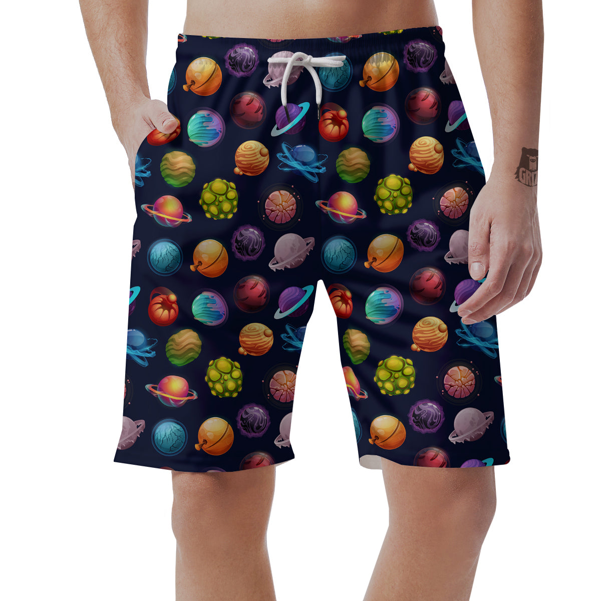Futuristic Planets And Stars Colorful Print Pattern Men's Shorts