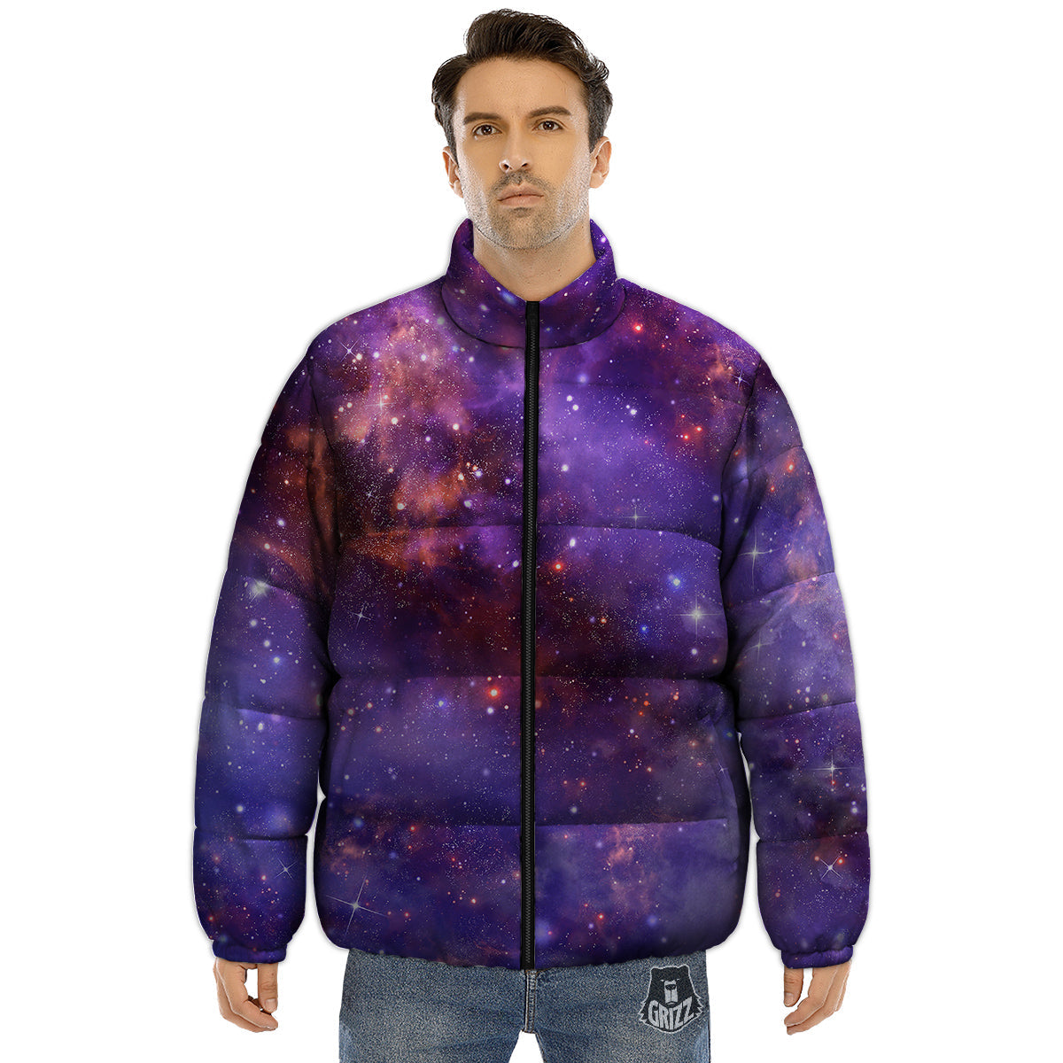 Galaxy Outer Space Dark Purple Print Puffer Jacket