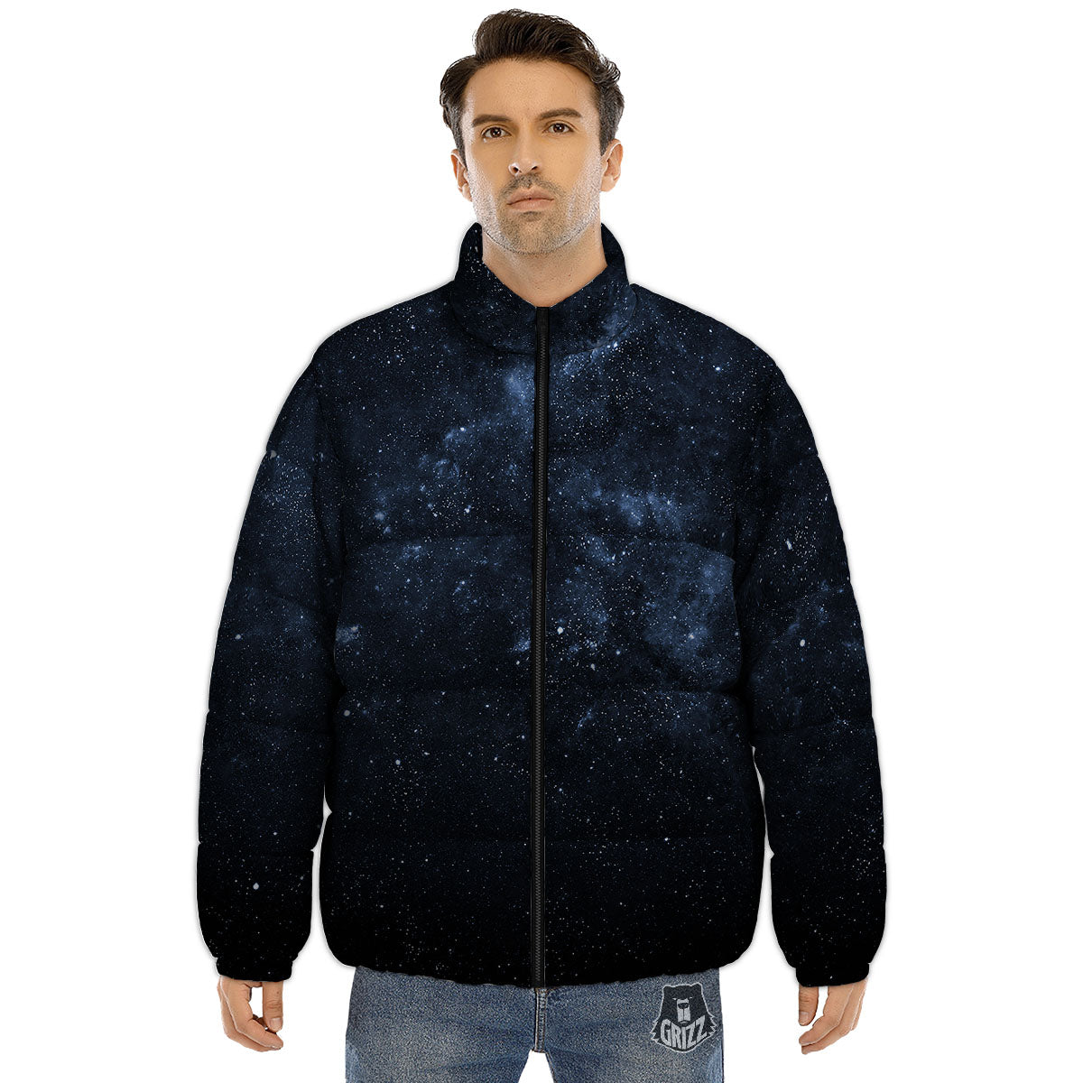 Galaxy Outer Space Dark Universe Print Puffer Jacket