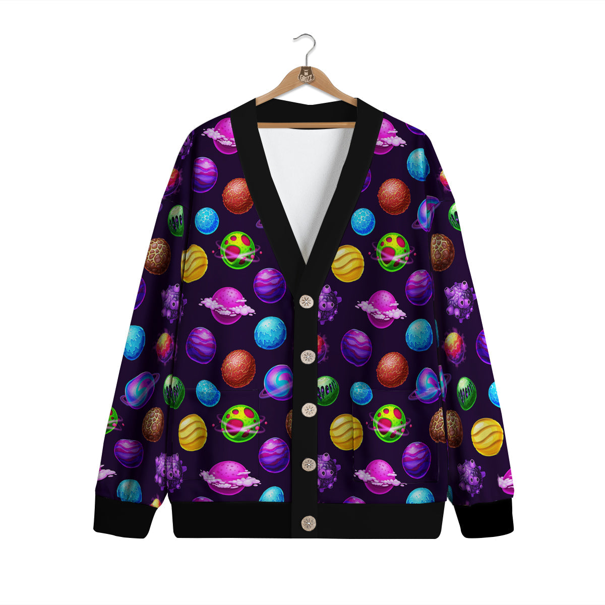 Galaxy Planets And Space Stars Colorful Print Pattern Cardigan