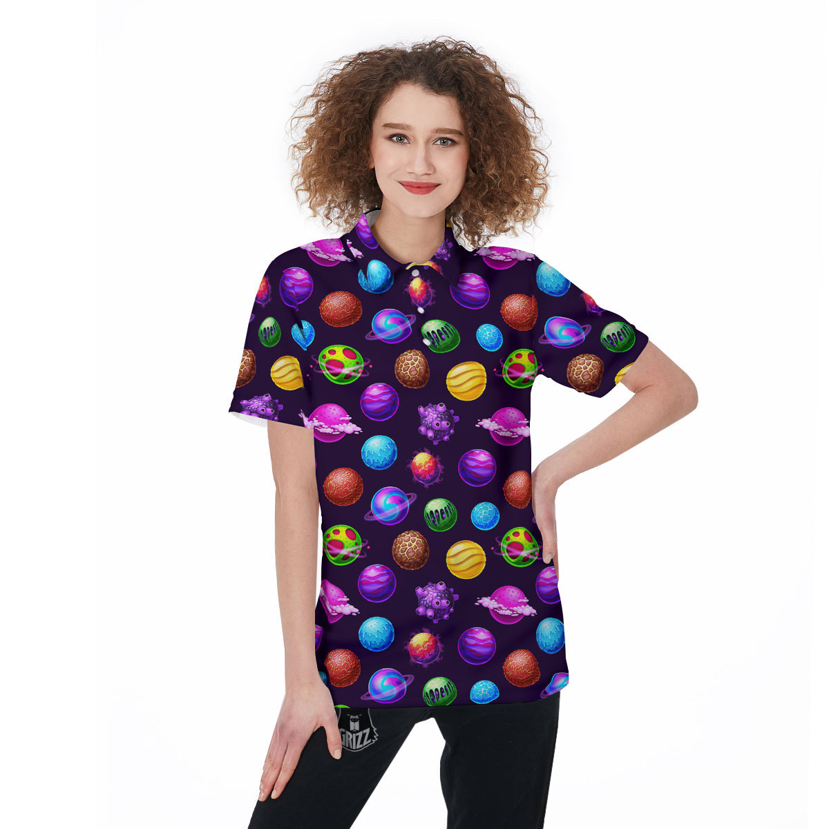 Galaxy Planets And Space Stars Colorful Print Pattern Women's Golf Shi